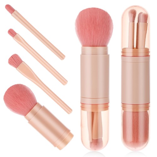 Travel Makeup Brushes Set 4 in 1 Retractable Mini Brush Women pink | eBay