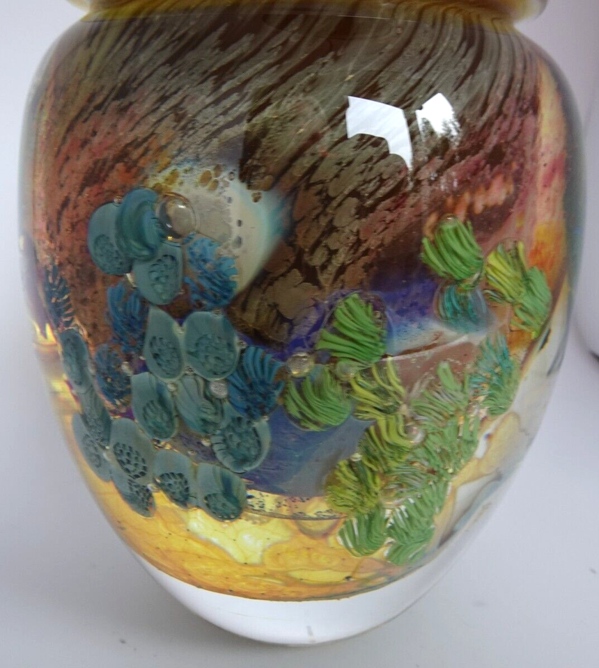 Signed Josh Simpson Studio Art Glass Inhabited Planet Paperweight Vase ...