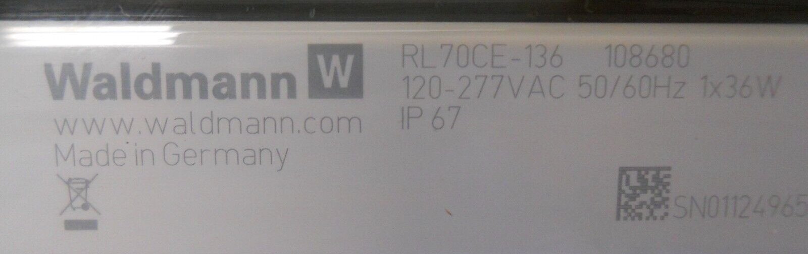 Waldmann Fluorescent Work Light Rl70ce-136 Damp Locations 36w 110 VAC ...