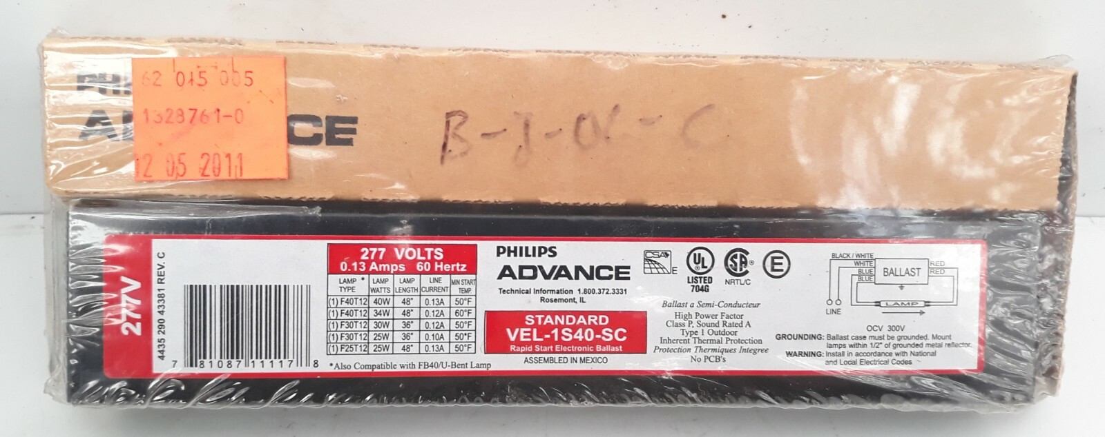 Advance Vel-1s40-sc Ballast F40t12 Rapid Start 277 Volt #1 for sale ...