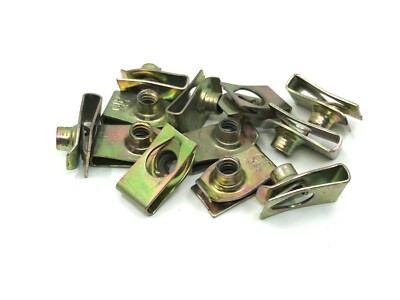 12 pcs 1/4-20 short "U" fold over panel nuts yellow zinc fits Chevy ...