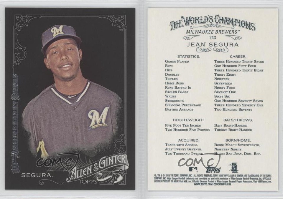 2015 Topps Allen & Ginter's X: 10th Anniversary Issue Jean Segura #243 ...