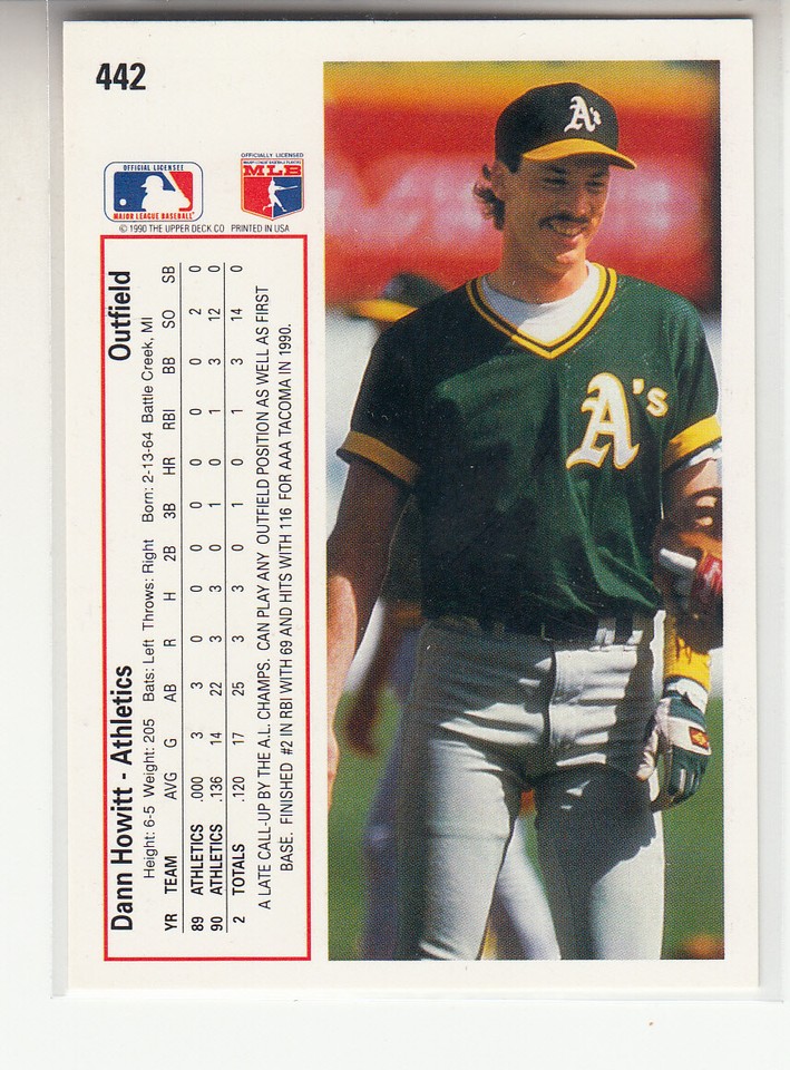 DANN HOWITT 1991 Upper Deck #442 No Hologram Missing Error Variation A ...