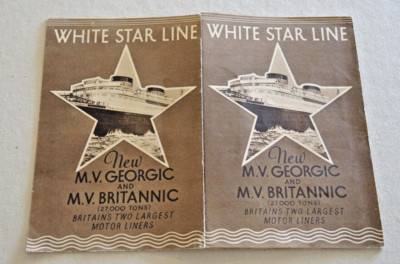WHITE STAR LINE NEW MV GEORGIC AND MV BRITANNIC FOLDING LEAFLET ...