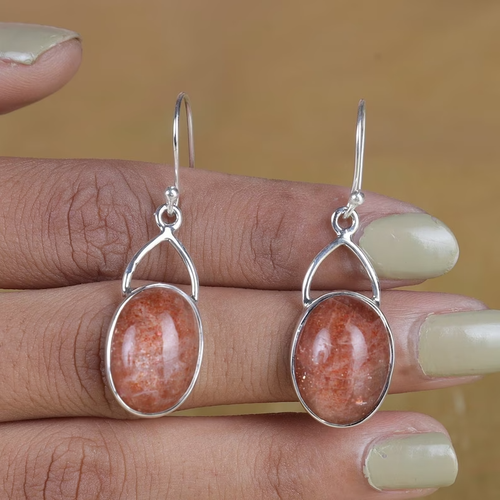Natural Sunstone Earrings 925 Sterling Silver Handmade Jewelry Graduation Gift | eBay
