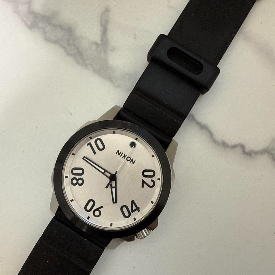 NIXON The Rover 45 Sport Silver Dial Rubber Strap Stainless Steel Watch ...