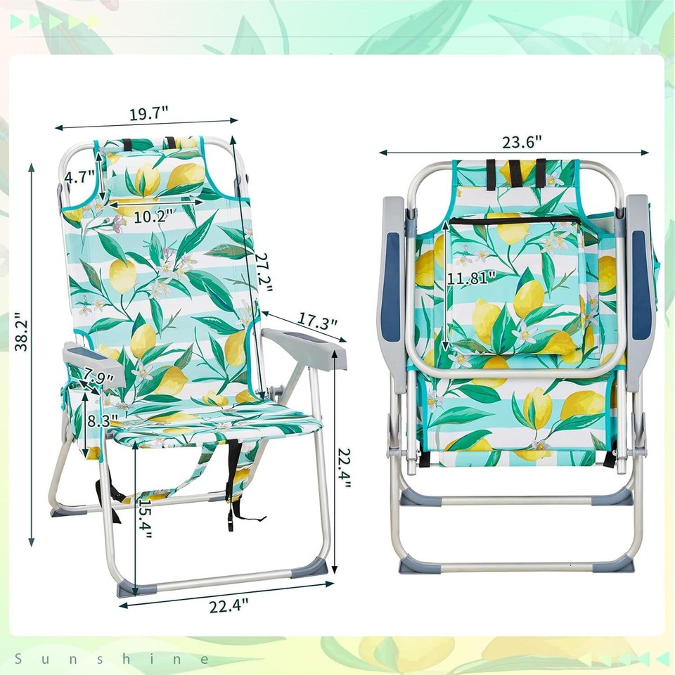 Backpack Beach Chair, 5 Level Adjustable Positions Beach Chair with ...