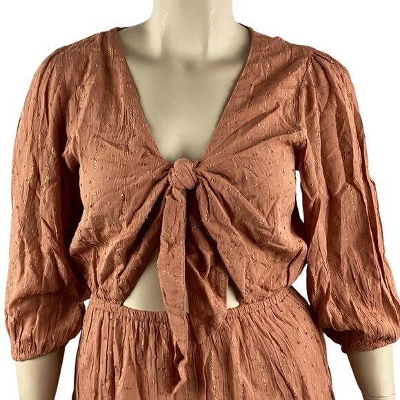 L*Space Stay Golden Dress Putty Beige Tie Front Boho Mini Dress L | eBay