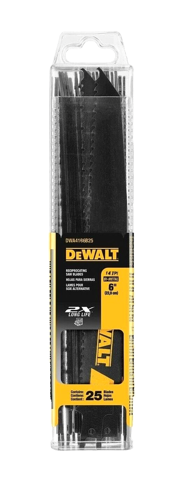 DEWALT 2X Reciprocating Saw Blade Set 25 pc 6 Inch 14TPI Metal USA ...