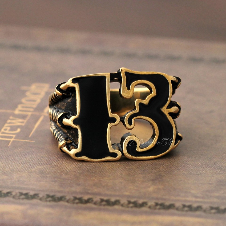 Men's Lucky Number Dragon Claw Numeral 13 Black Enamel 316L Stainless ...