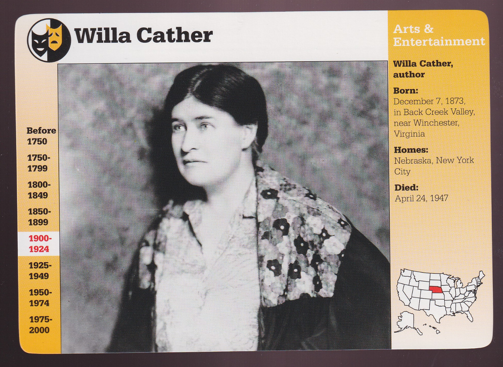 WILLA CATHER Author Writer Photo 1996 GROLIER STORY OF AMERICA BIO CARD ...