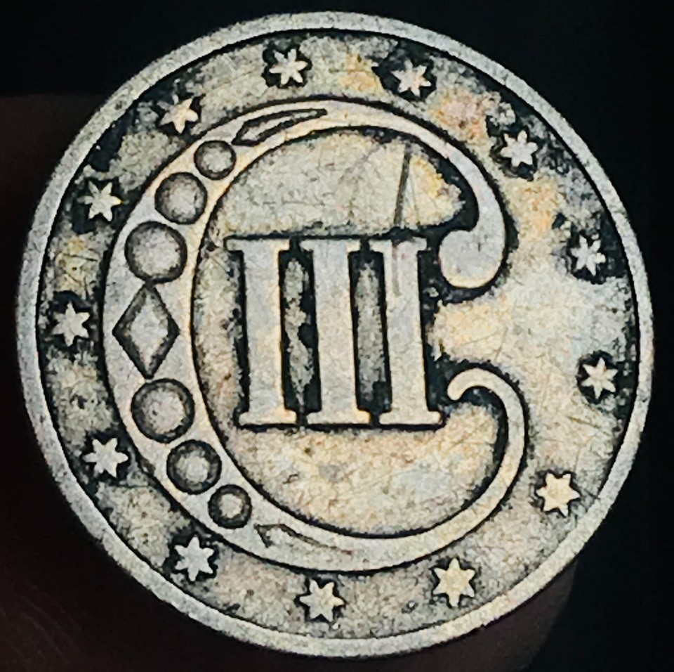 1853 Three Cent Silver Piece Trime 3c Type 1 Ungraded Choice US Coin ...