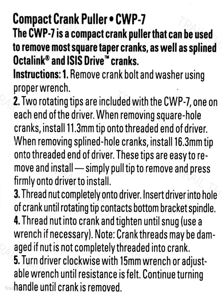 Park Tool CWP-7 Universal Crank Puller Bike Repair - Square Taper ISIS Octalink | eBay