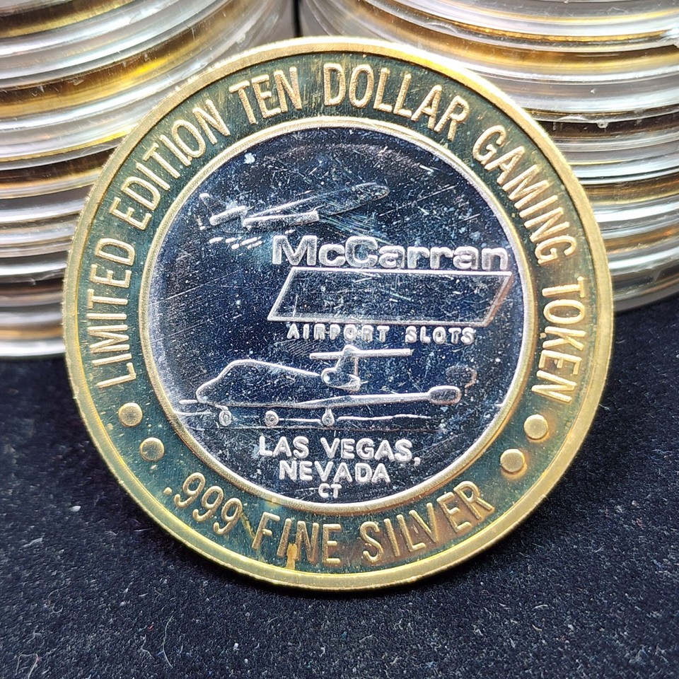 McCarran Slots Las Vegas Sign Old Back! $10 Silver Strike Token | eBay
