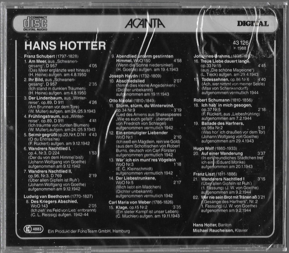 Hans Hotter – Hans Hotter (CD, 1988) | eBay UK