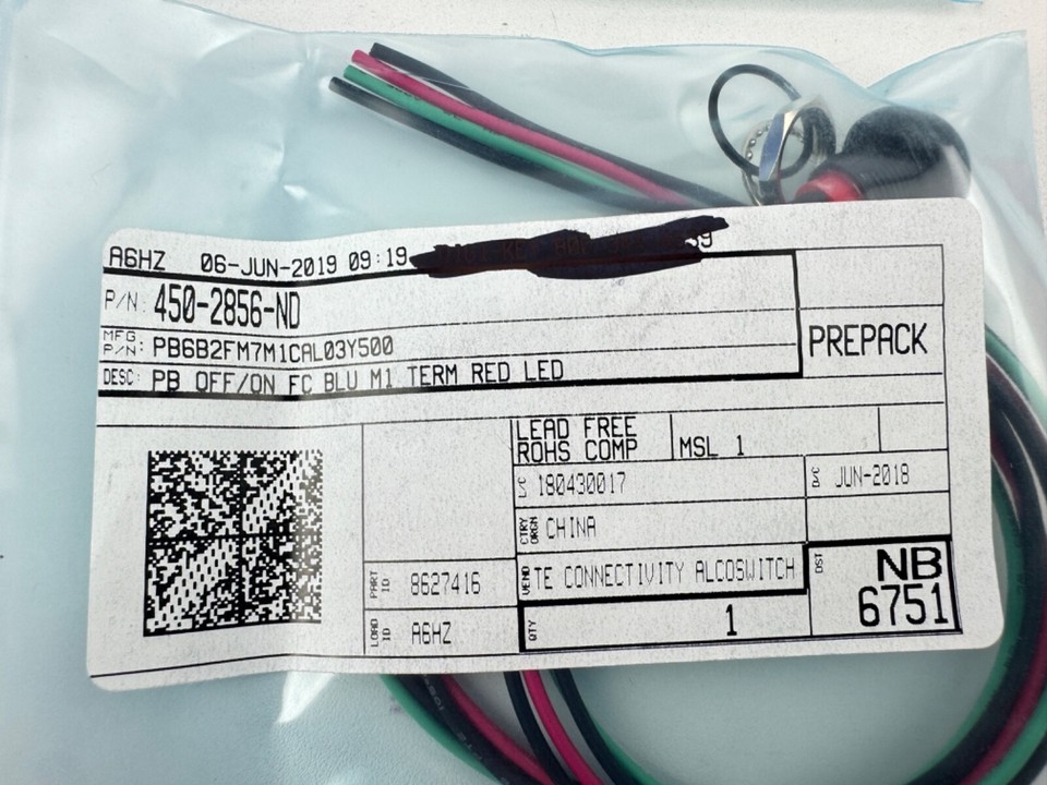 x(2) TE Connectivity PB6B2FM7M1CAL03Y500 SWITCH PUSH SPST-NO 125MA 125V ...