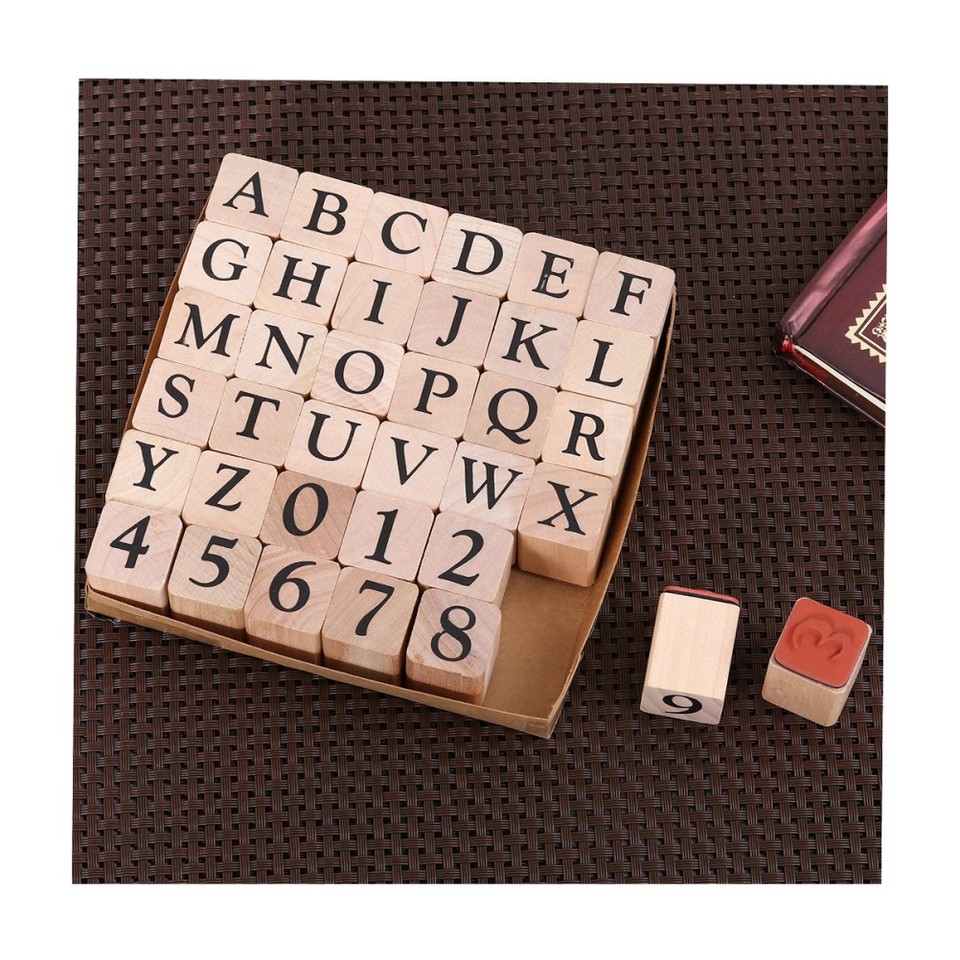 Alphabet and Number Stamp Set Wood Mounted Rubber Stamps Capital Wooden ...