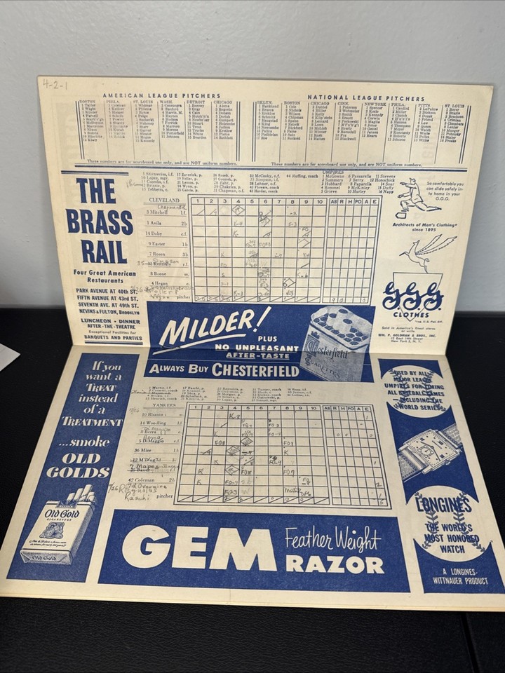 1951 New York Yankees Official Program Score Card Vs Cleveland Indians ...