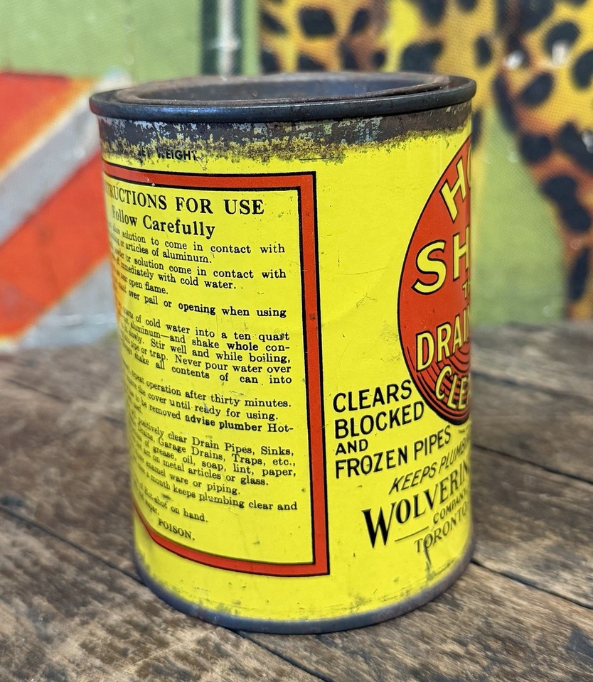 VINTAGE C. 1920 HOT SHOT CLEANER CAN TIN SIGN POISON PLUMBER DEVIL ...