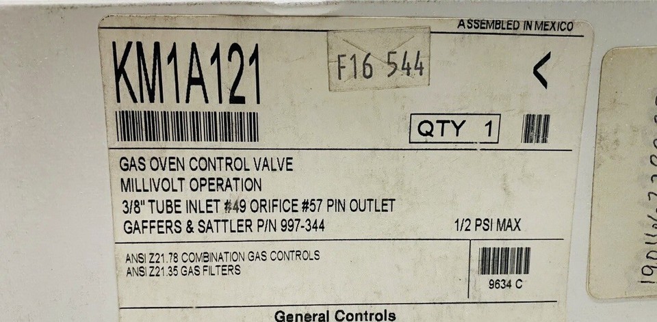 NEW ITT General Controls KM1A121 Gas Oven Control Valve | eBay