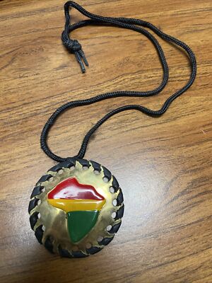 Vintage Handmade African Medallion Necklace Brass Red Black Yellow ...