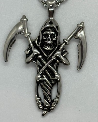 Pendant Standing Grim Reaper 3mm Rope Chain Stainless Steel 8 | eBay