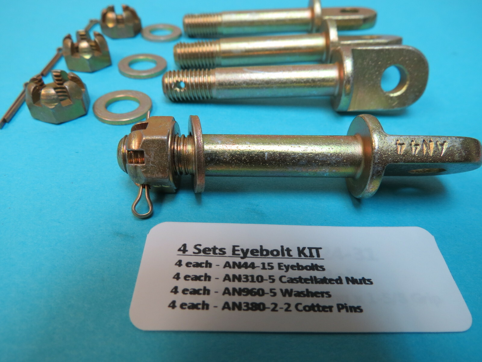 4 Sets AN44-15 Eyebolts 5/16-24 x 1-3/16 Grip+AN310-5 Nuts+Washer+C/Pin ...
