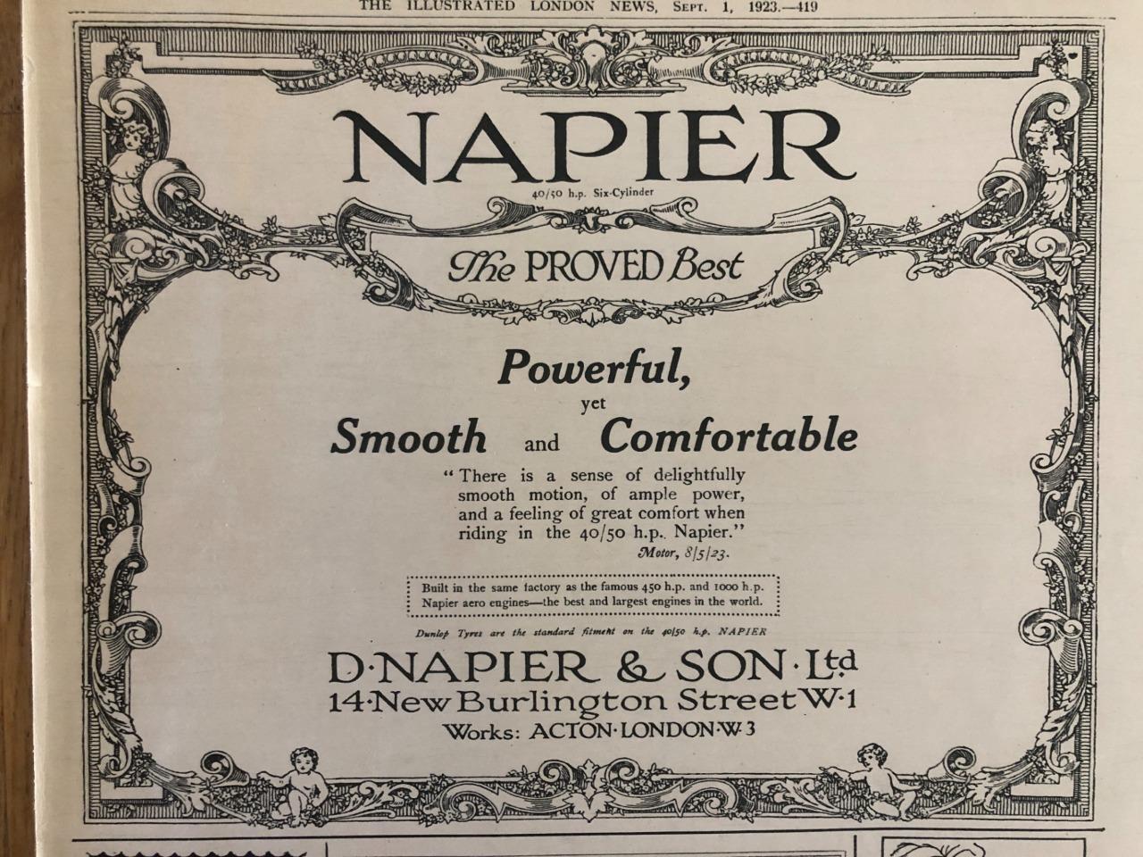Large 1923 Napier & Sons Automobile Print-Ad/11x16-London Ad | eBay