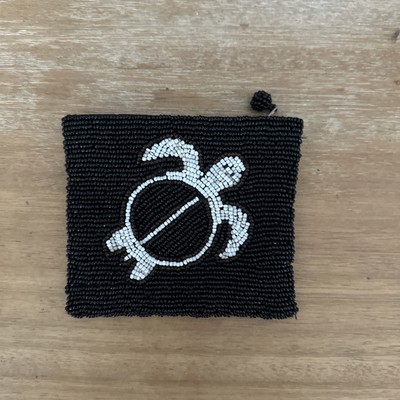 Sea Turtle Beaded Change Coin Purse 4.75” x 4” Black /Brown Black White ...