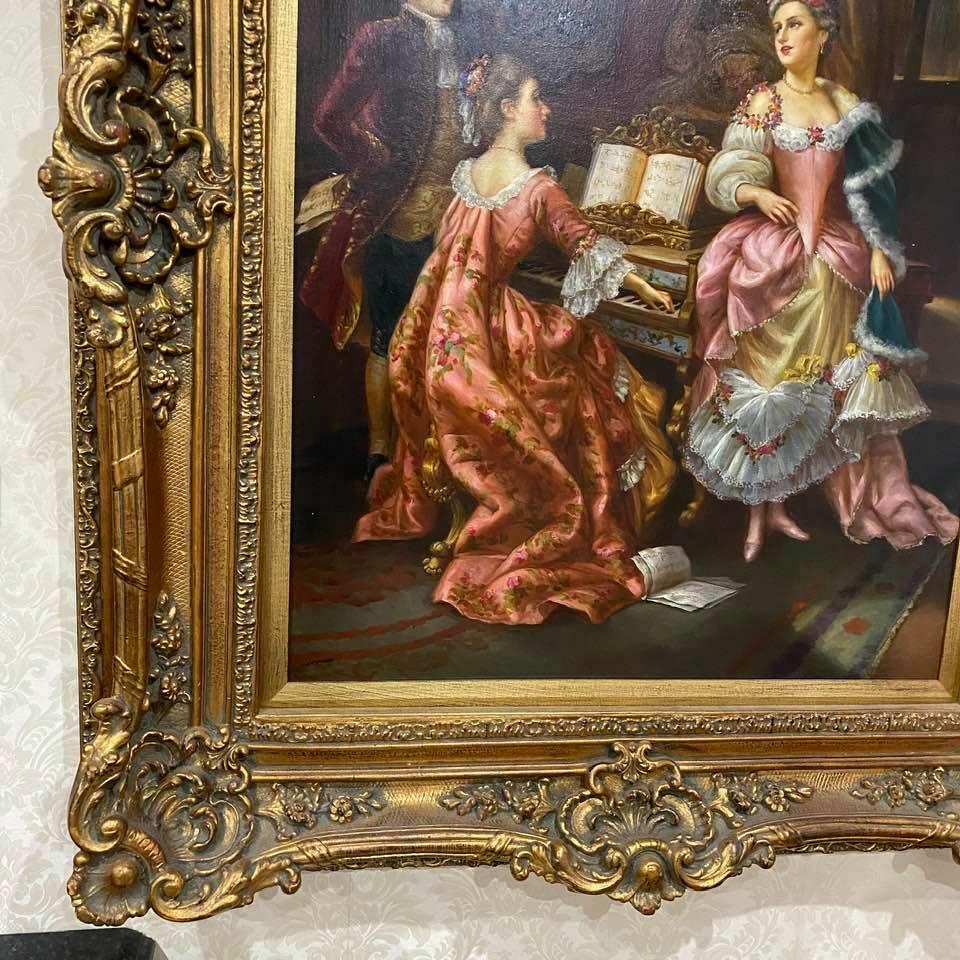 Cesare Auguste Detti The Singing Lesson Oil Canvas Painting Antique ...