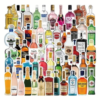 55 Pcs Different Alcohol Bottles Stickers Whiskey Vodka Tequila | eBay