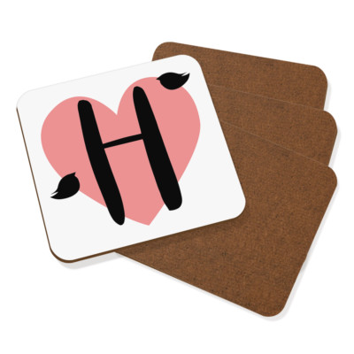 Letter H Heart Alphabet Coaster Drinks Mat Set Of 4 - Valentines Day ...