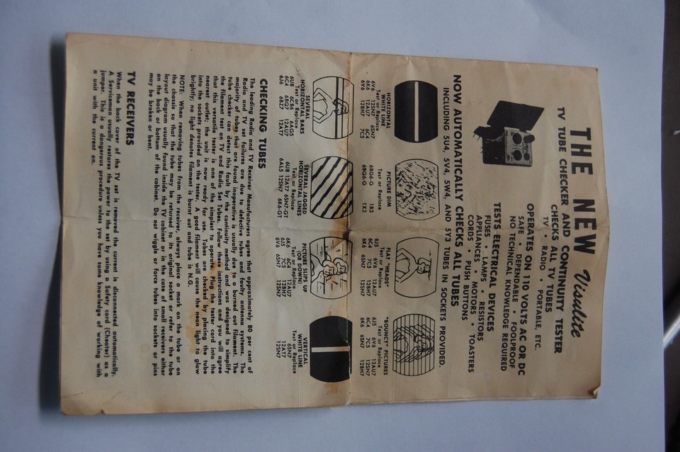 Vintage 50s Visulite TV Tube checker with instructions and carry case ...