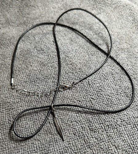 Feather Necklace Black Leather Cord 24” steel Charm Pendant | eBay