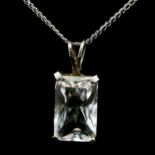 Estate 14k White Gold Large Faceted Clear Beryl Solitaire Pendant ...