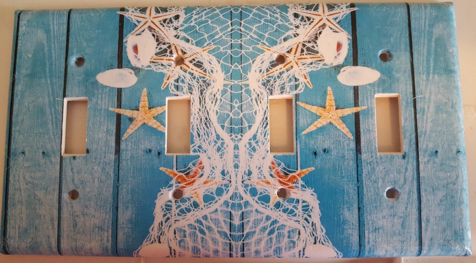 Light Switch Plate Outlet Covers BEACH DECOR ~ FISHING NET STARFISH SEA ...