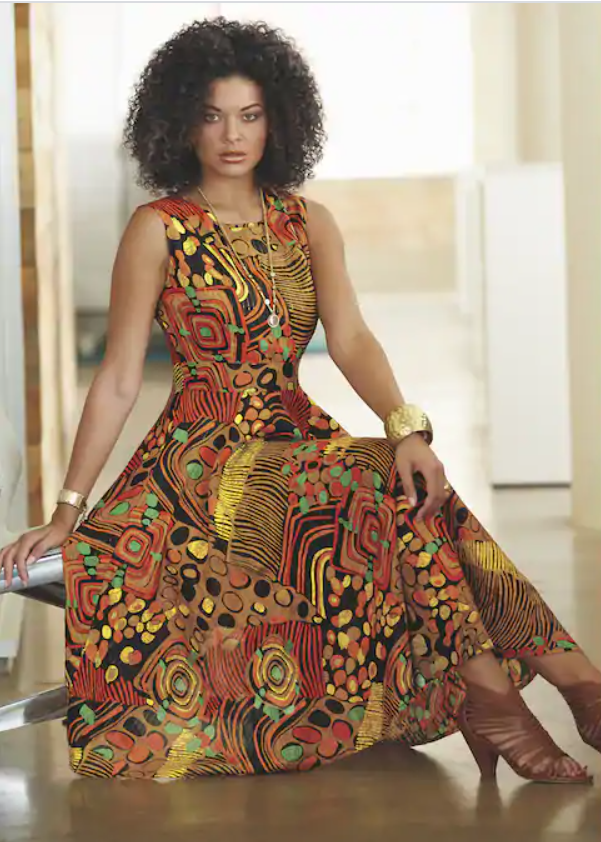 Size 14 Ashro Catalog Emelie Burnt Orange Black Multi Print Dinner ...