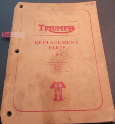1957 Triumph Replacement Parts Spares Manual Speed Twin Tiger ...