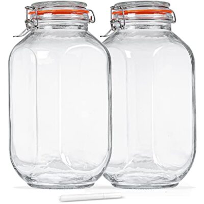 1 Gallon Square Glass Storage Jars with Airtight Lids, 2 Pack Large ...