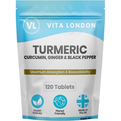 Turmeric Tablets 4000mg (Not Capsules) 120 Pack + Ginger, Black Pepper ...