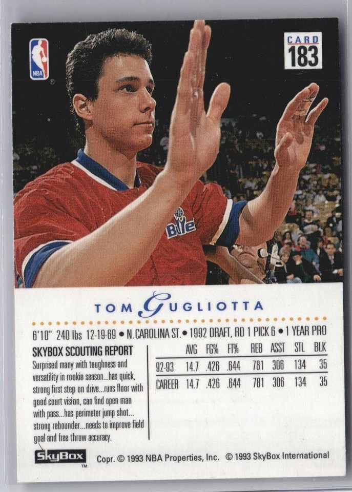 1993-94 SkyBox Premium Washington Bullets Basketball Card #183 Tom ...