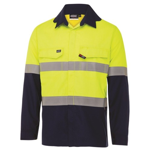 Boomerang Mens Hi-Vis FR Button-Up Shirt W/ Reflective Tape PPE1 Lime ...