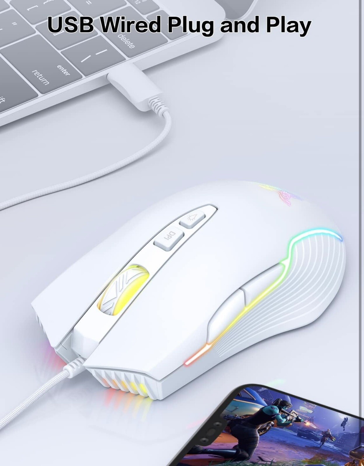 PHNIXGAM Wired Gaming Mouse Ergonomic RGB Computer Mouse with RGB ...