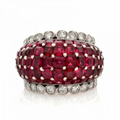 Estate 11.30 Carat Ruby & Cubic Zirconia 925 Sterling Silver Cocktail ...