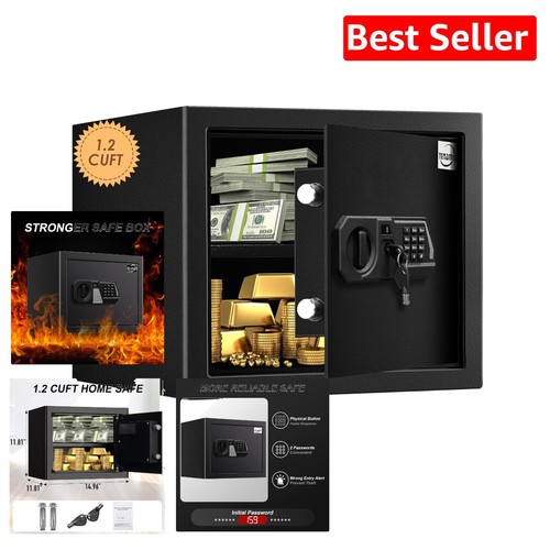 Stylish Black Fireproof Safe Box with Keypad and Alarm System for Home ...