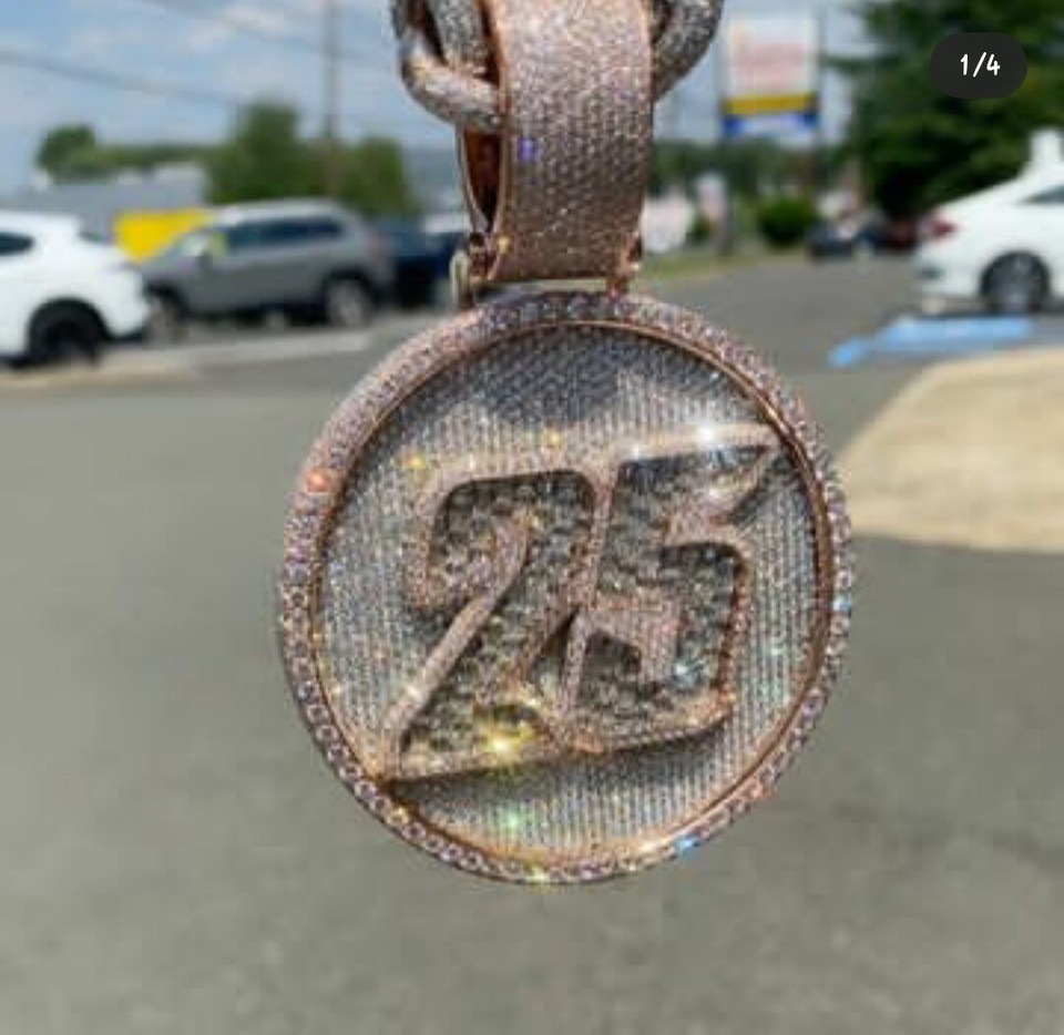 mens Customized Number 3ct RD Emerald Cubic Zirconia Disk Pendant in ...