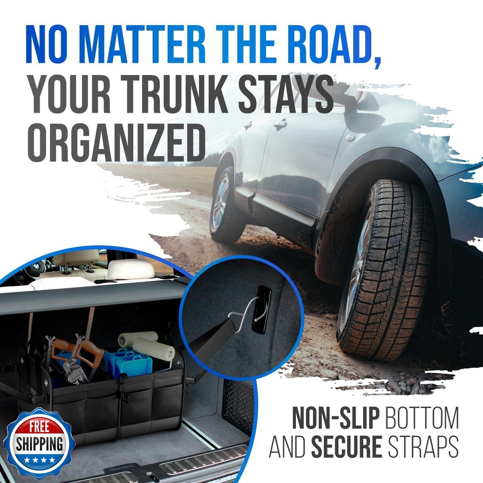 Car Trunk Organizer – Large Collapsible Storage Box with Adjustable ...