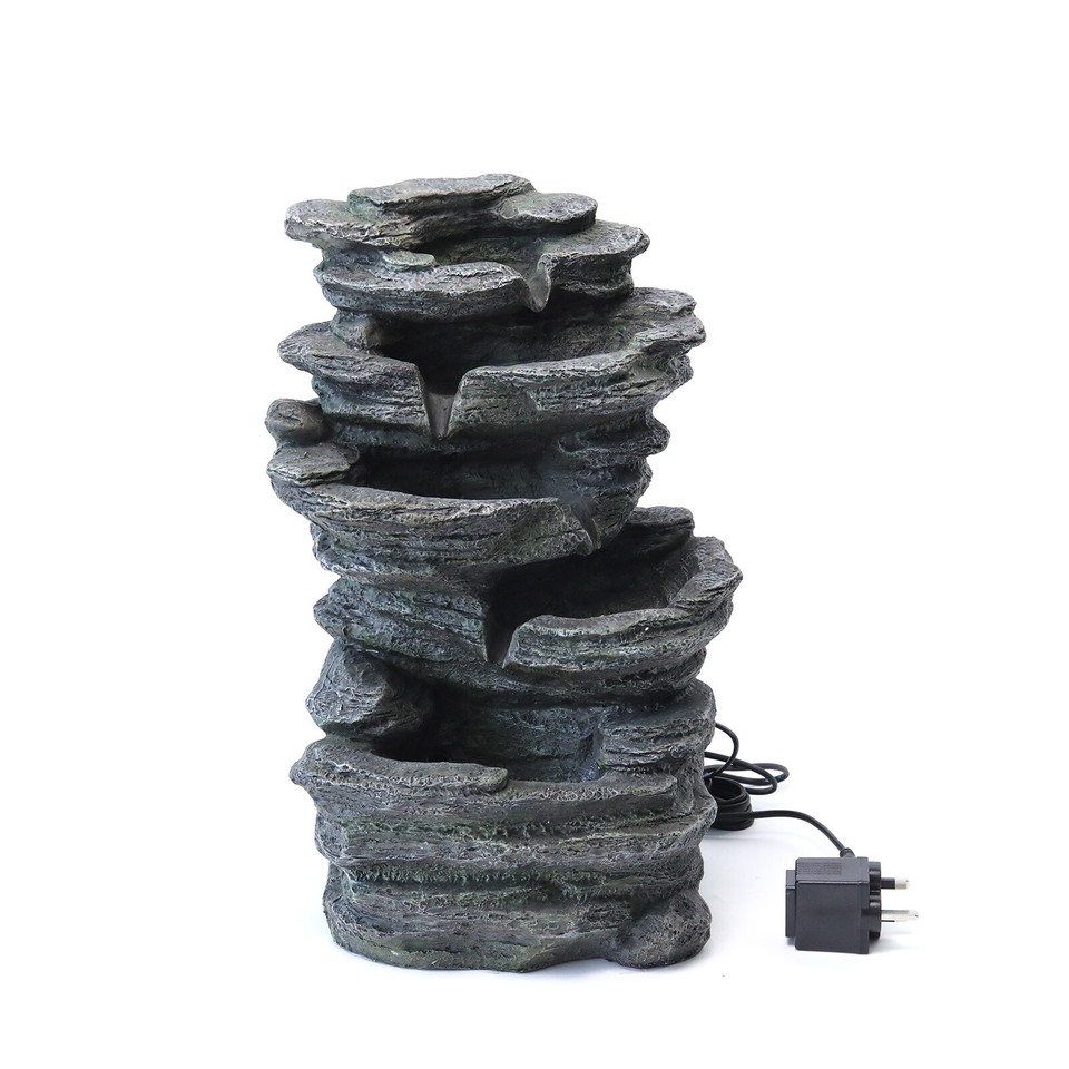 Outdoor Water Feature Fountains Electric Plug-In LED Garden Cascading ...