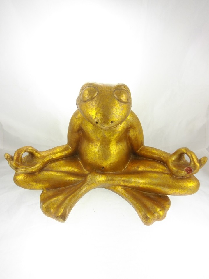 MISSING FINGER: 14" Pier 1 Gold Yoga Zen Meditating Frog Statue Large ...