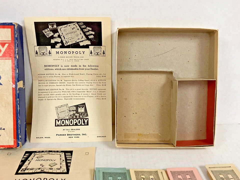 Vintage WWII Monopoly Board Game 1941-1946 Blue Box with Wood Cylinder ...